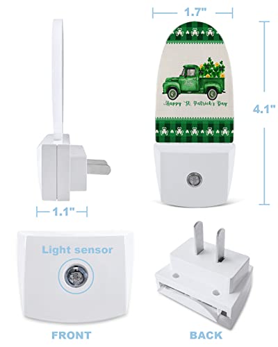 St. Patrick's Day Night Light, LED Plug in Night Light, Green Black Checkered Truck Lucky Clover Gold Night Lights with Dusk to Dawn Sensor Decorative Kids/Adults Nightlight for Bedroom Bathroom