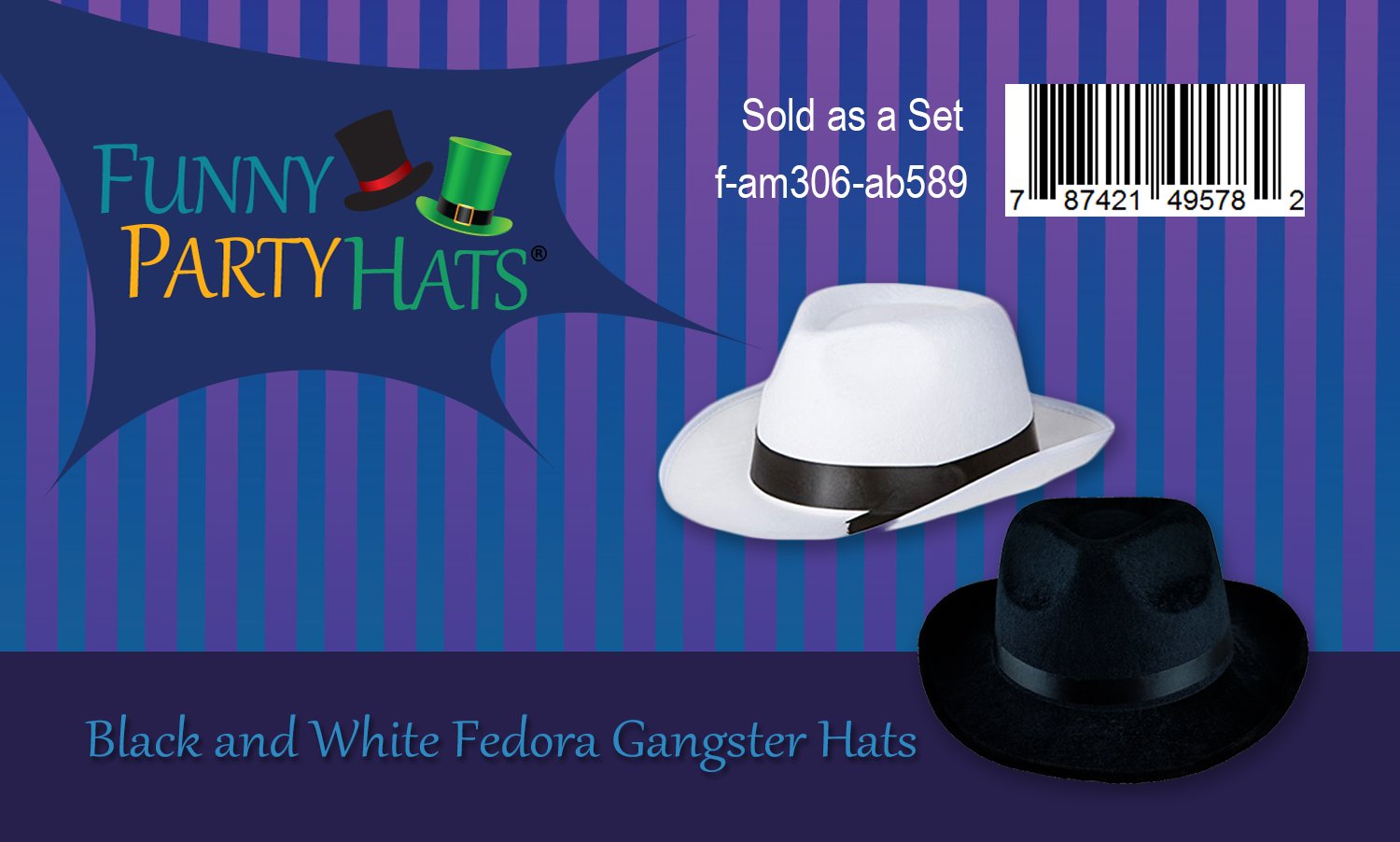 Funny Party Hats Black Fedora Hats for Men - Gangster Party Hats - Classic Mobster Mens Gangster Costume Accessory - 2 Pack Black & White