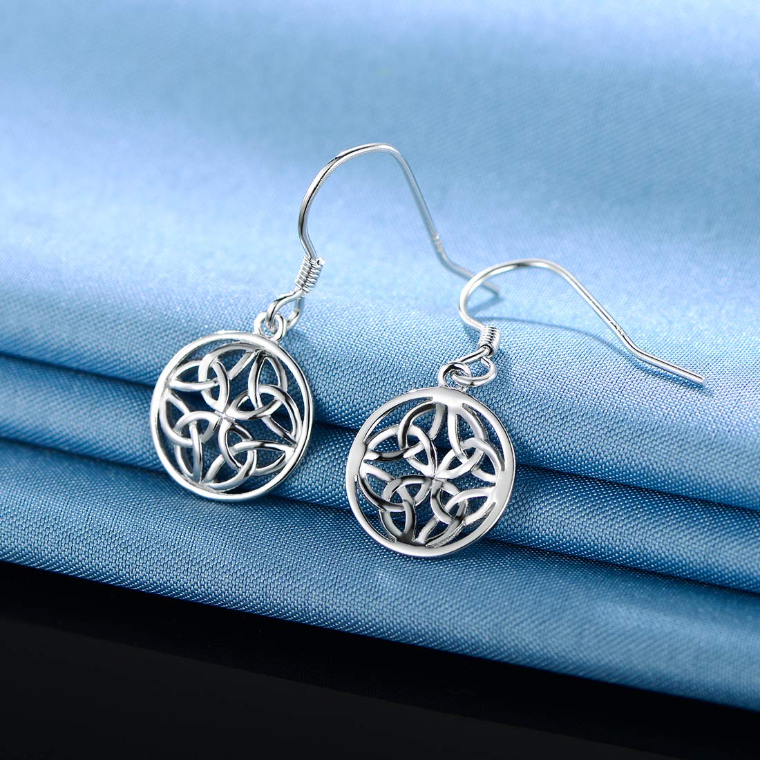 GEMSME 18K White Gold Plated Celtic Knot Round Hook Drop Dangle Earrings Hypoallergenic Jewelry for Women