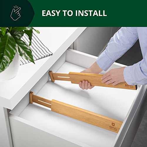 ROYAL CRAFT WOOD Large Adjustable Bamboo Drawer Dividers Organizers with Bamboo Storage Box Set of 8