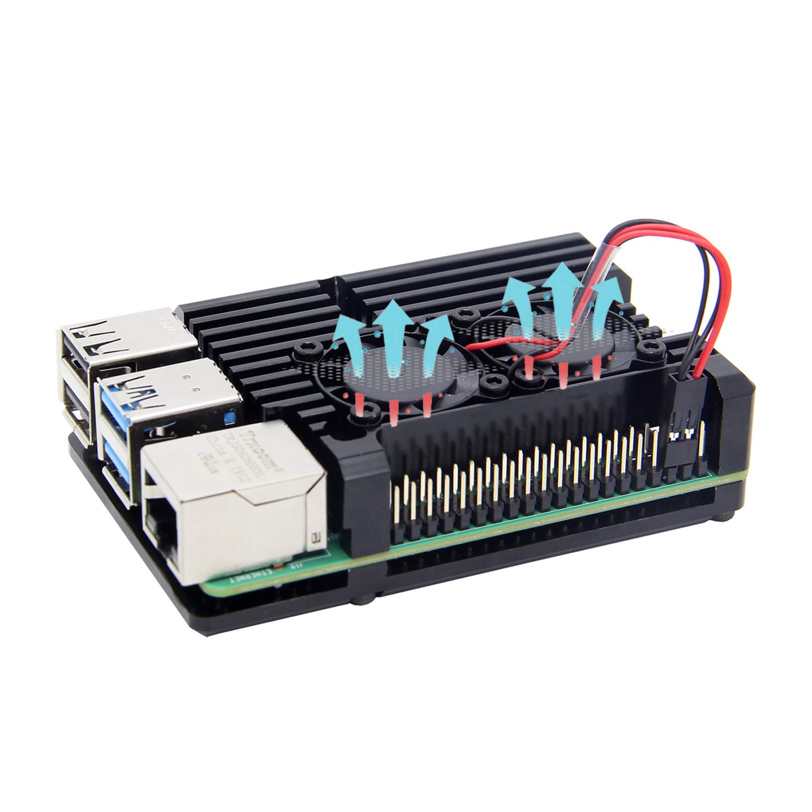 Geekworm for Raspberry Pi 4 Armor Case with Dual Fan, Armor Aluminum Alloy Passive Cooling Case Compatible with Raspberry Pi 4 Model B Only