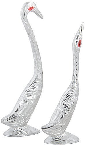 Garden Of Arts Metal Pair Kissing Duck Showpiece (6x3x18cm, Silver)