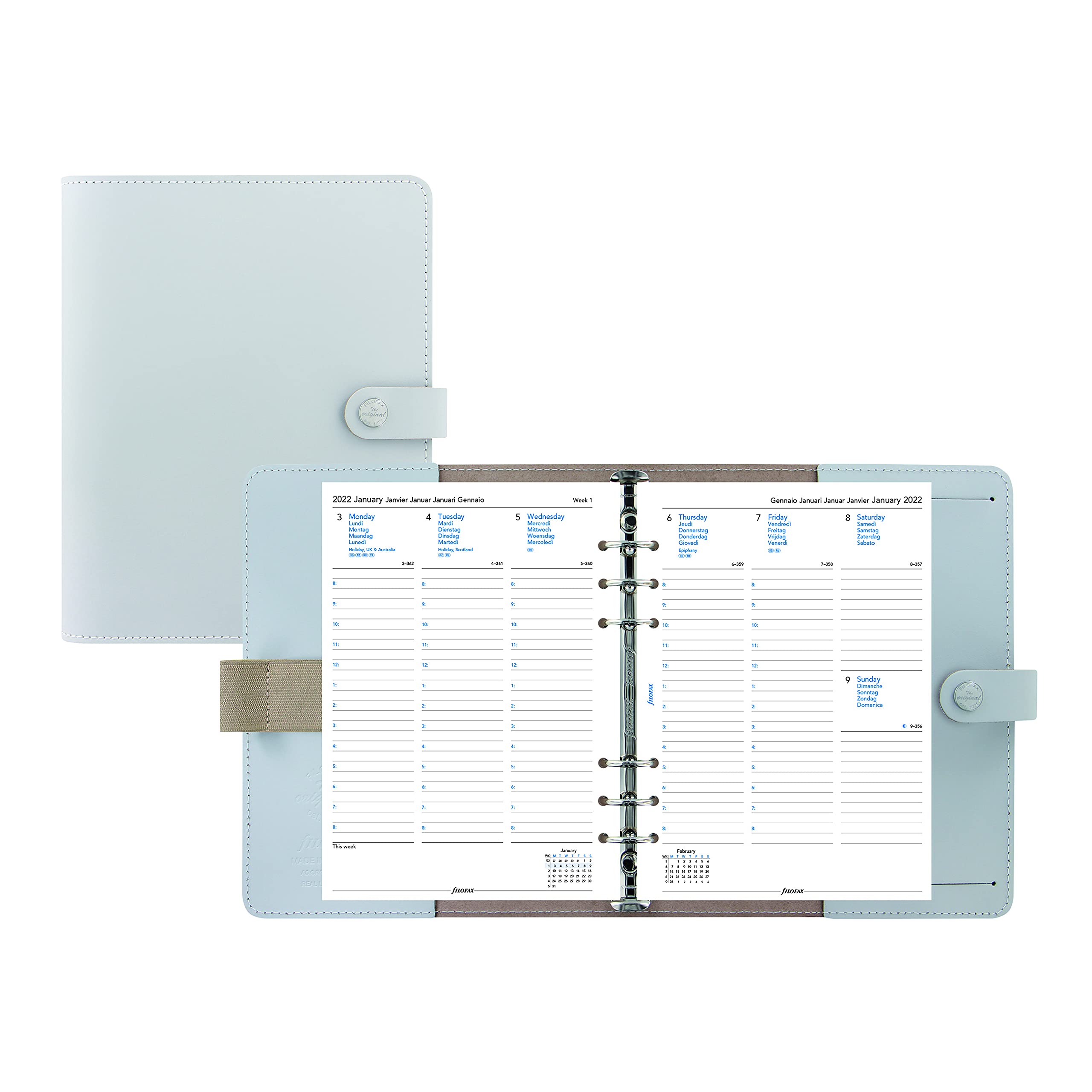 Filofax The Original Organizer, A5 Size, Stone - Leather, Six Rings, Week-to-View Calendar Diary, Multilingual, 2022 (C026067-22), 5.75 inches X 8.25 inches