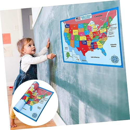 NUOBESTY Cognitive Learning Posters 4 Sheets United States map poster US map synthetic paper supply accessory accessories playroom decor accessory Cartoon hanging pictures