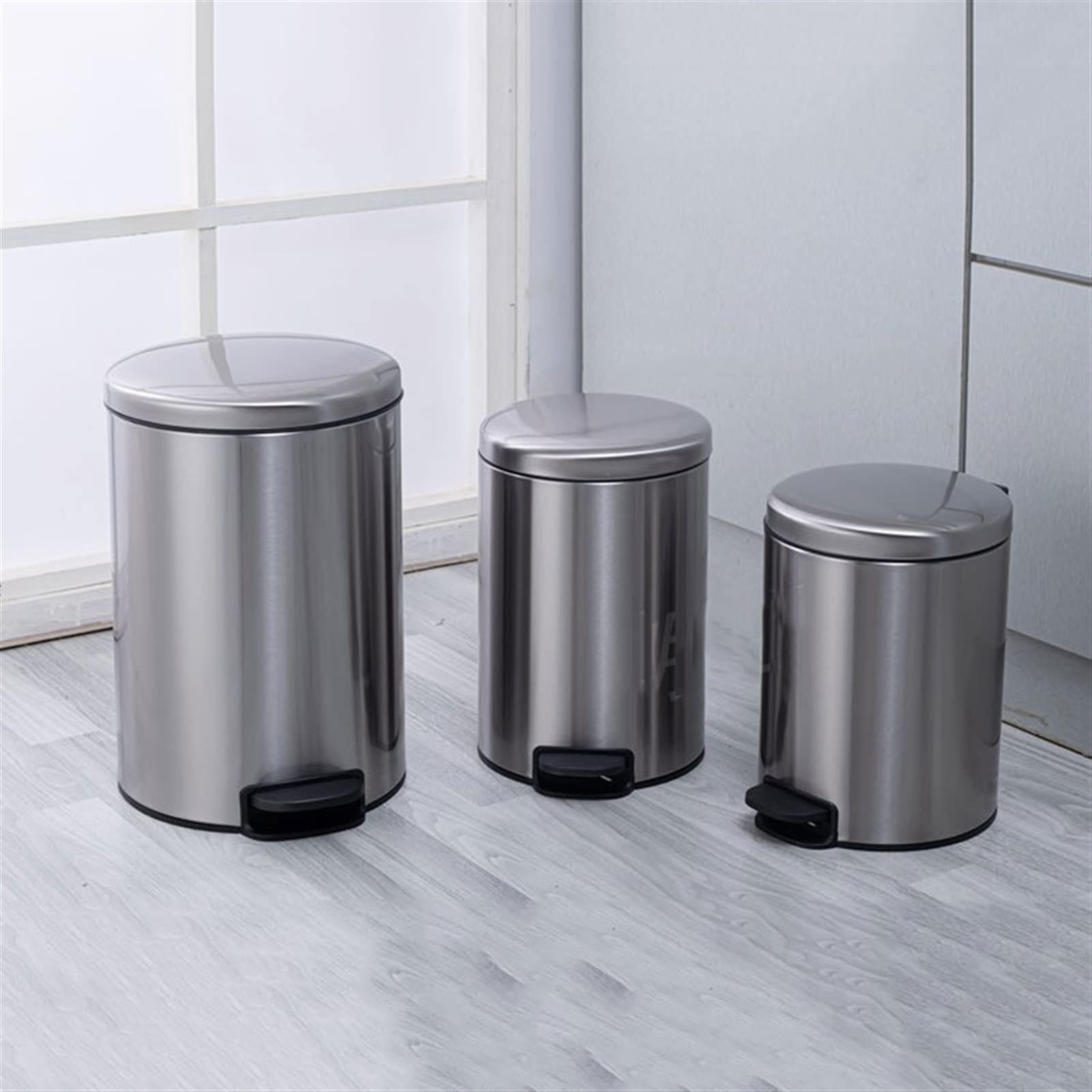 Garbage Recycling Bin Stainless Steel Round Trash Can Living Room Kitchen Trash Can Foot-Operated Household Trash Can, 5L/7L/12L Kitchen Trash Can ()