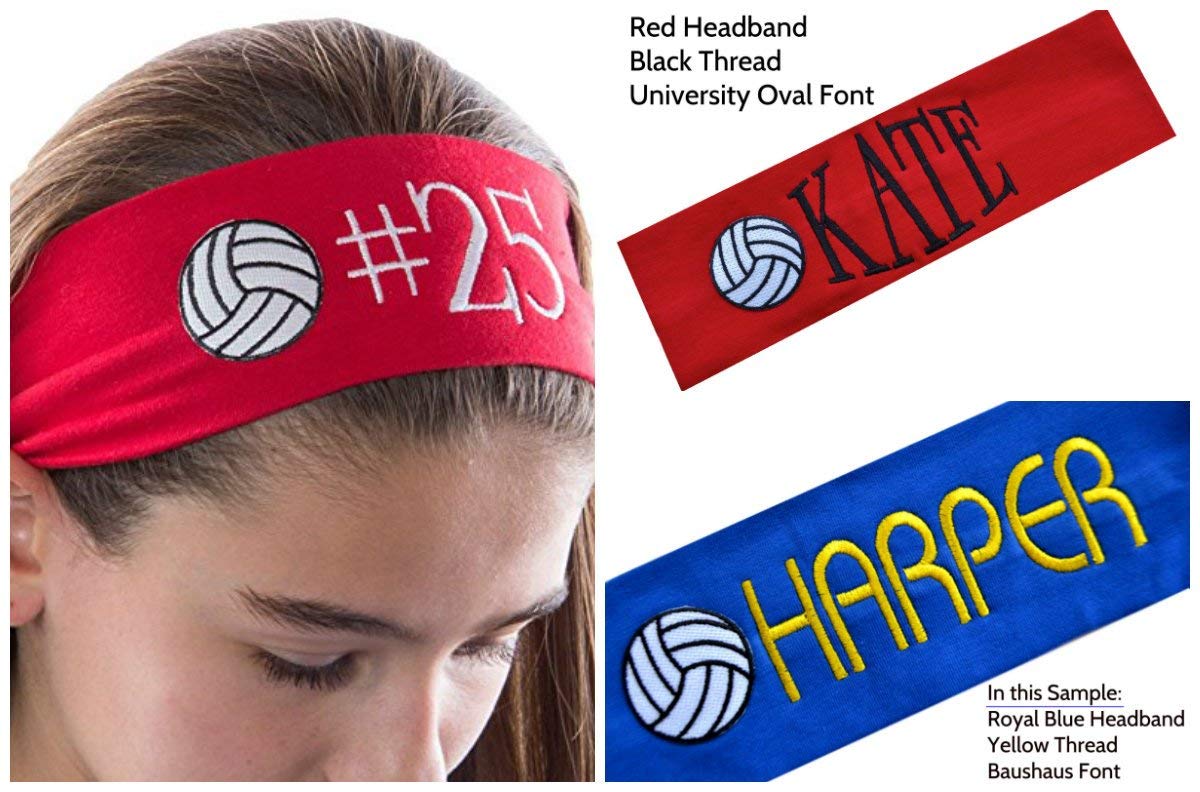 Funny Girl Designs Personalized Monogrammed Embroidered Volleyball Patch Cotton Stretch Headband