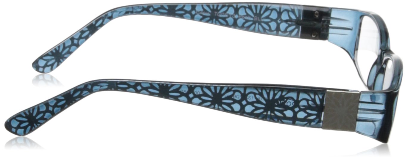 Foster Grant Women's Posh Rectangular Reading Glasses, Blue/Transparent, 52 mm, 1.50