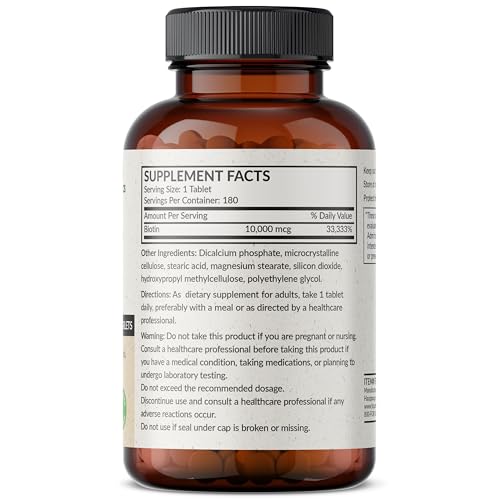 Futurebiotics Biotin 10,000 MCG High Potency Tablets Supports Healthy Hair, Skin & Nails & Energy Production, Non-GMO, 180 Vegetarian Tablets
