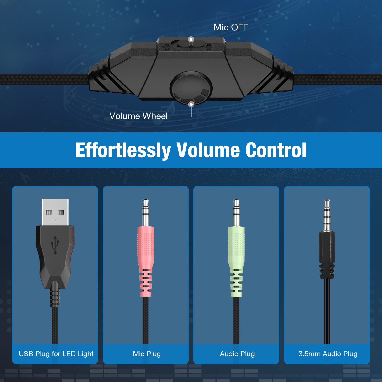 Gaming Headset with Microphone, MUINE Gaming Headset for Xbox One Ps4, Ps5, Playstation, PC, Mobile, Switch, with 3.5mm Audio Jack Noise Cancelling Mic Soft Memory Earmuffs RGB Light Headsets