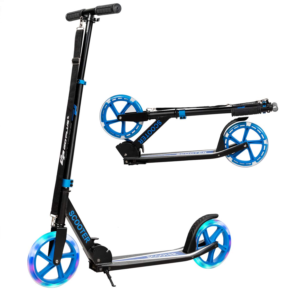 Goplus Folding Kick Scooter for Kids and Teens, 2 Flash Wheels Scooter with 3-Level Adjustable Handlebar, Rear Foot Brake, Aluminum Deck, Sports Scooter for Ages 7+ (Pink)