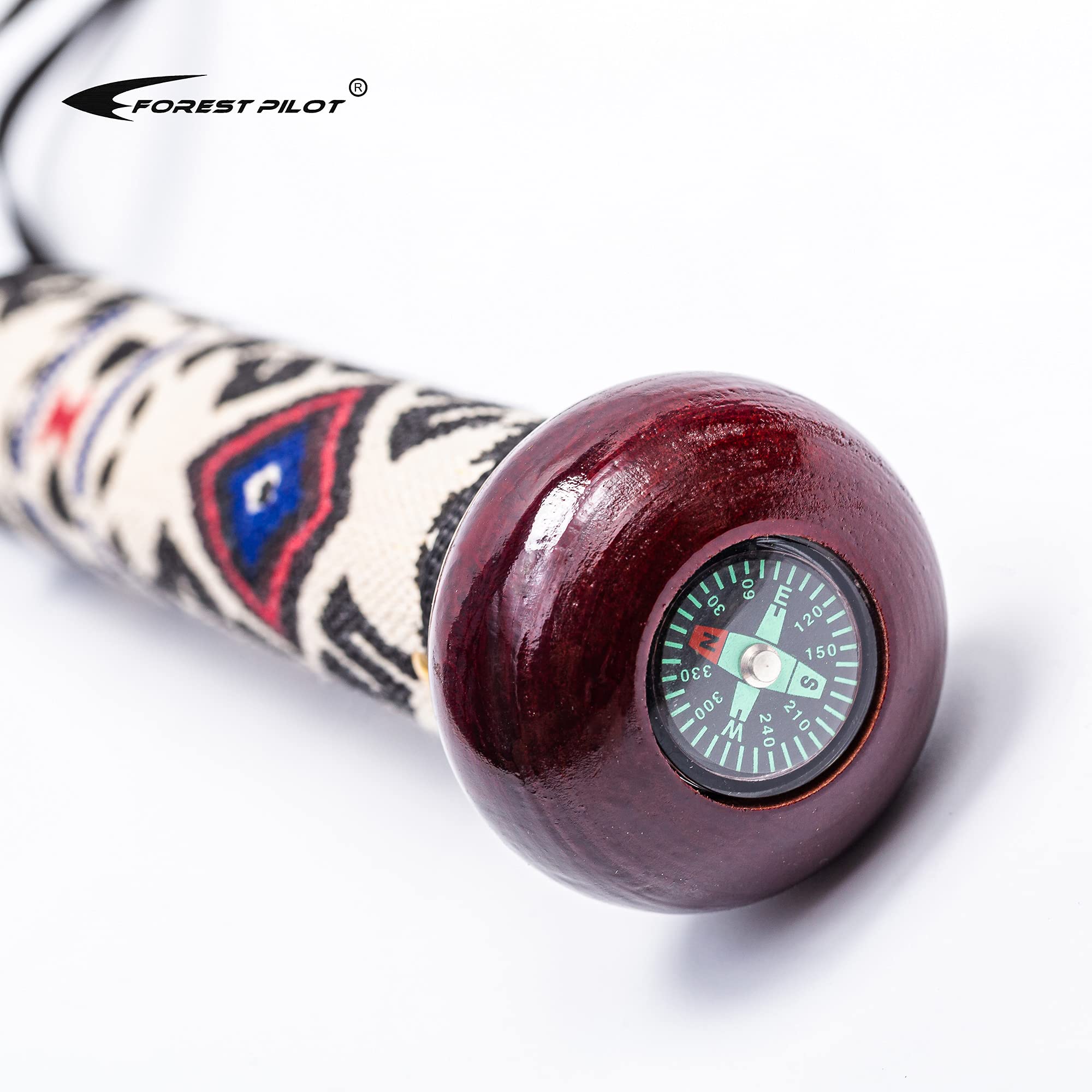 FOREST PILOT 3 Pieces Detachable Hardwood Walking Stick Flat Wooden Ball Head with a Compass (Dark Rose Color, 48 Inches, 1 Piece)…