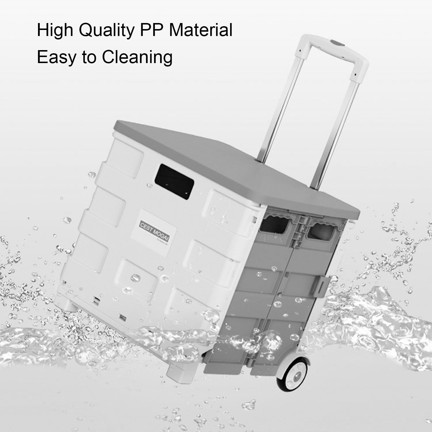 Folding Utility Cart with Wheels, Portable Rolling Trolley Hand Cart with Telescopic Handle, Durable and Collapsible Rolling Crate for Home Office Travel Schools Warehouse Camping Picnic, Grey