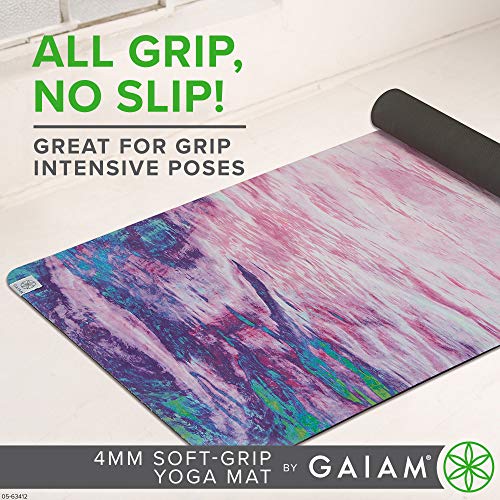 Gaiam Soft-Grip Yoga Mat - Microfiber Towel Top with Rubber Backing Dual-Sided Yoga & Exercise Mat for Hot Yoga, Sunset