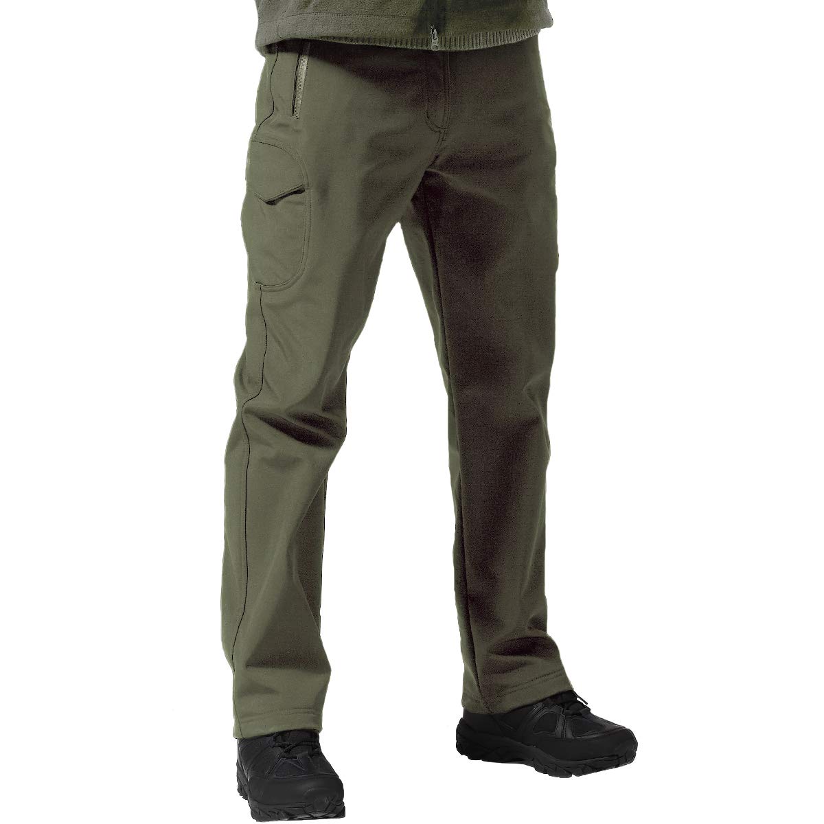 FREE SOLDIER Men's Outdoor Softshell Fleece Lined Cargo Pants Snow Ski Hiking Pants with Belt (Army Green 32W x 32L)