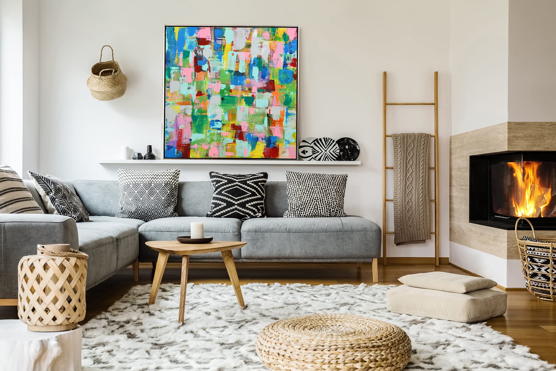 Framed wall art Hand Painted Abstract Oil Painting Wall Art Modern Wall Decor for living room, bedroom, kitchen, hallway, office, dining room, bar