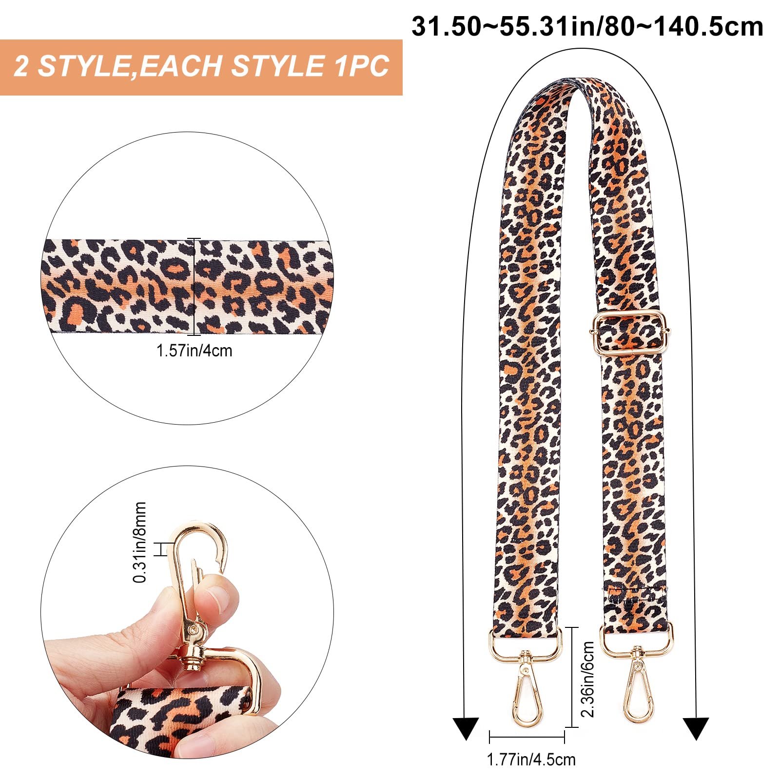 GORGECRAFT 2Pcs Wide Shoulder Strap Leopard Print Bag Belt Adjustable Replacement Crossbody Suspender with Metal Swivel Hooks Luggage Accessories for Handbag Purse Canvas Valise Guitar Strap