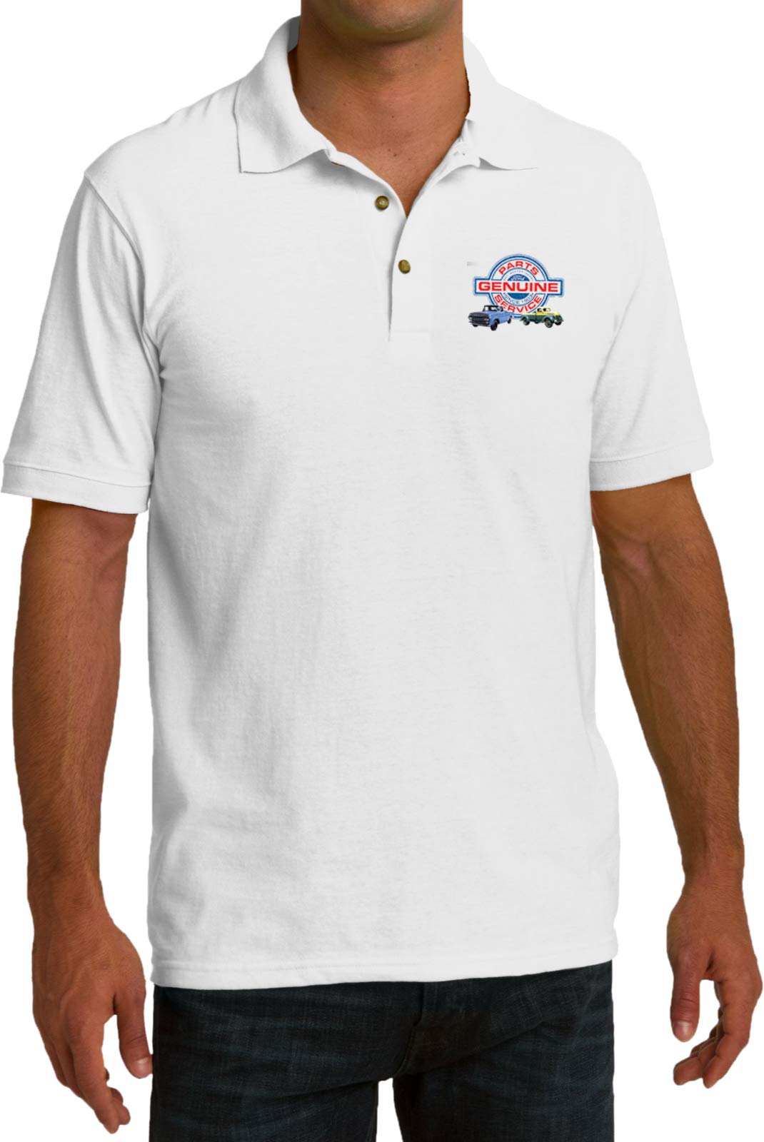Ford Trucks Genuine Parts Service Pocket Print Pique Polo, White 4XL