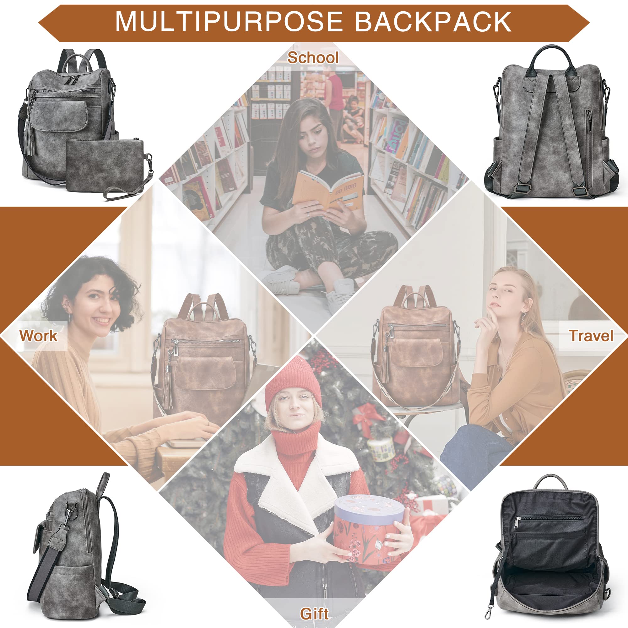 Mroede Backpack Purse for Women Fashion Design Leather Backpack Purse Shoulder Bag for Shopping Hiking Travel