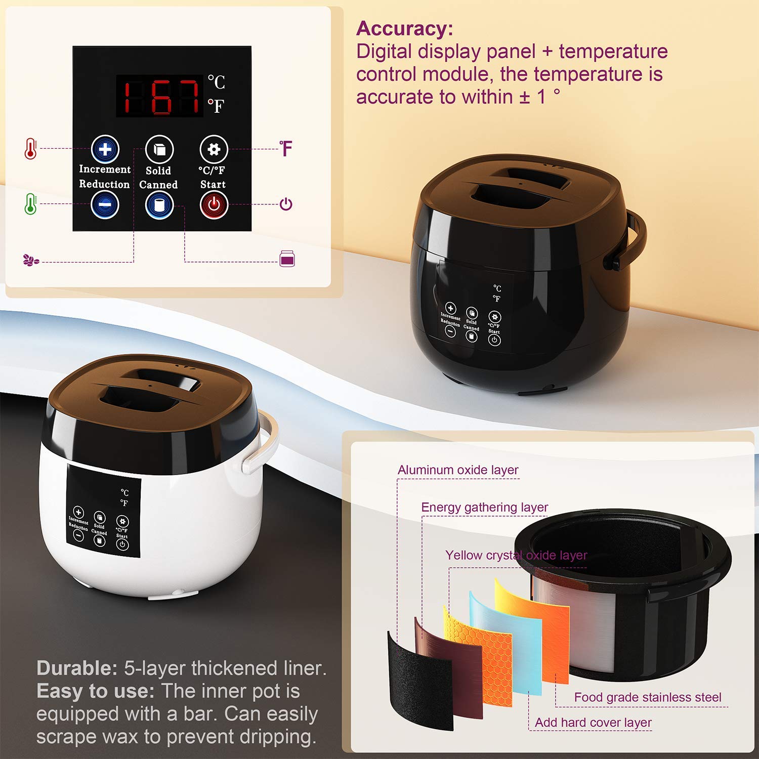 Hard Wax Warmer, Home Digital Waxing Kit for Women Men Coarse Hair Removal - with Premium Hard Wax Beans and Wax Applicator Sticks