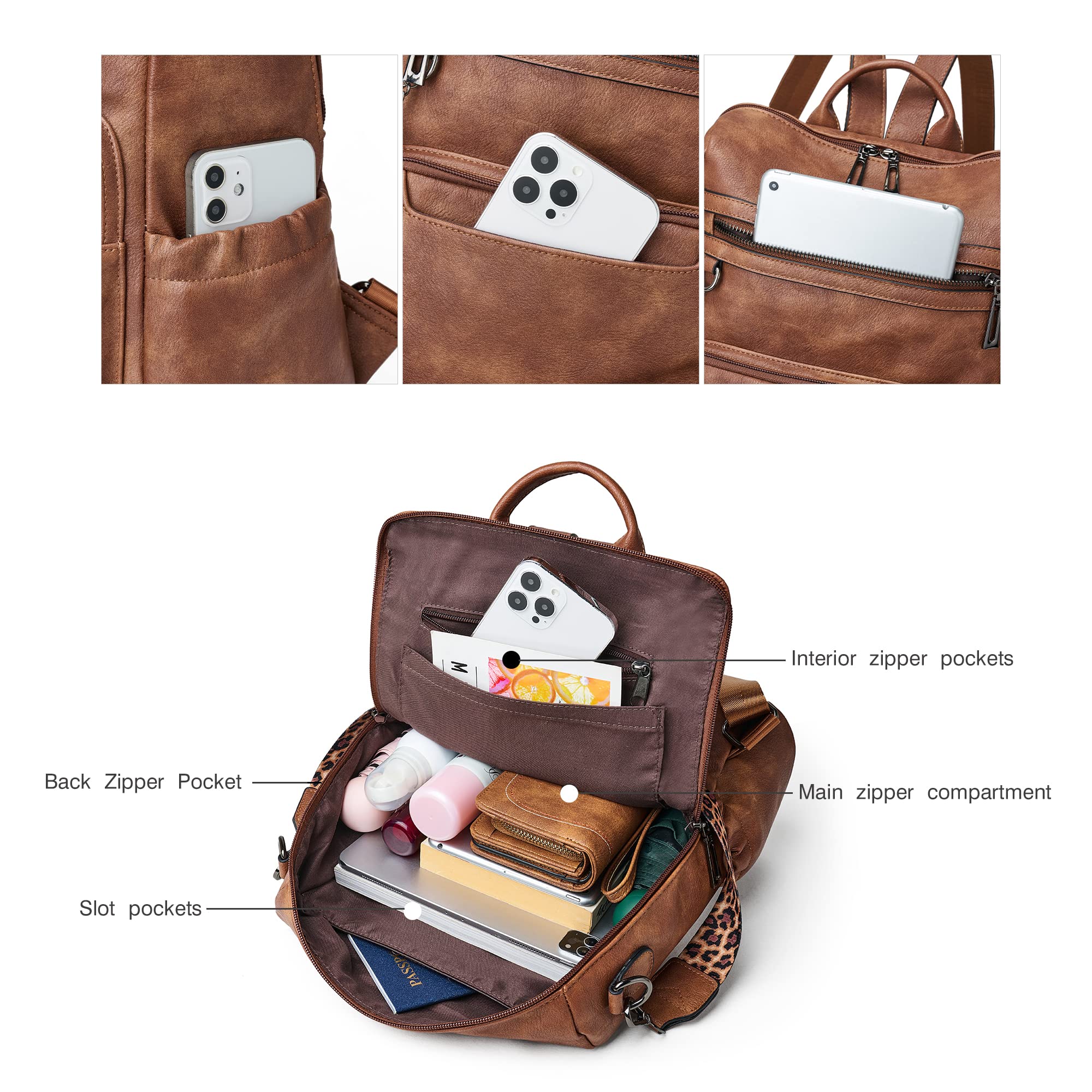 Mroede Leather Backpack Purse for Women Fashion Designer Ladies Shoulder Bags Travel Backpackā¦