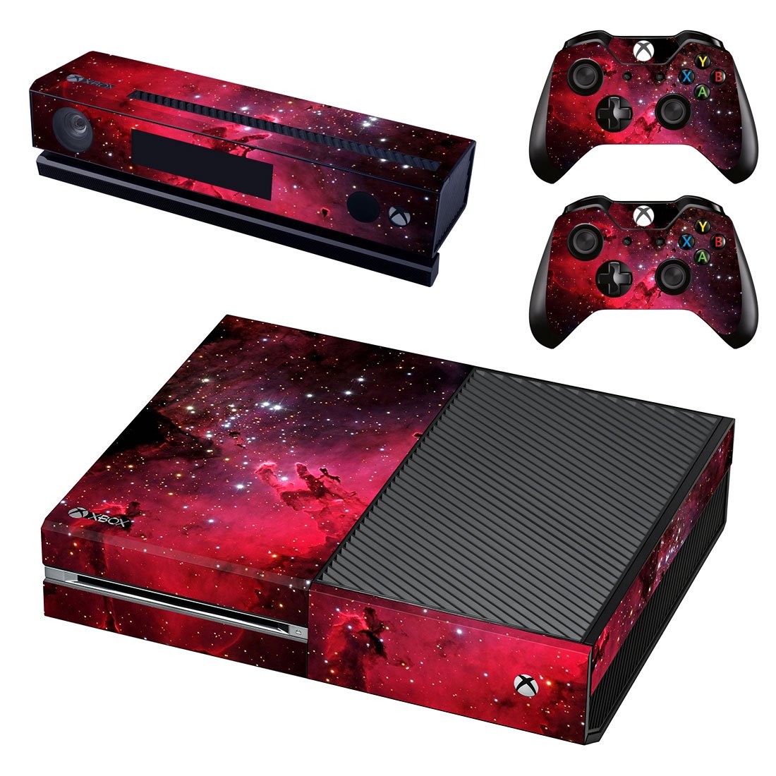 FOTTCZ Vinyl Skin Sticker Decal Cover for Microsoft Xbox One Console and 2 Controllers [Red Nebula]