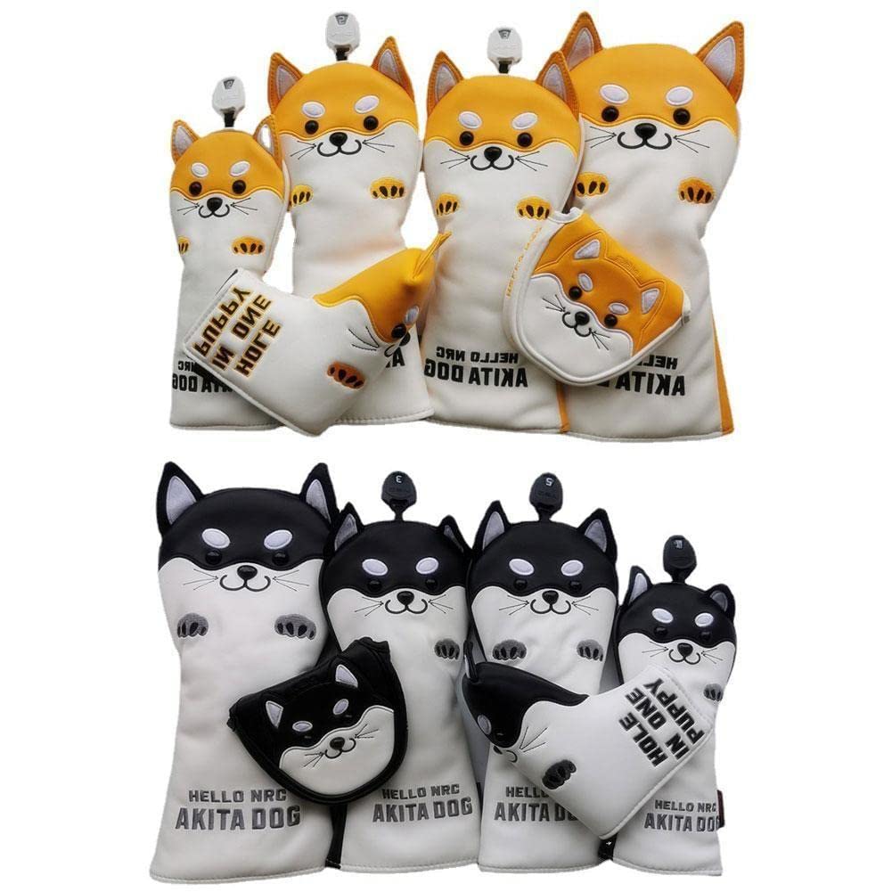 Golf Cover Cute Akita Golf Club Cover for Driver Fairway Hybrid Wood Covers Protector Putter Leather Pu