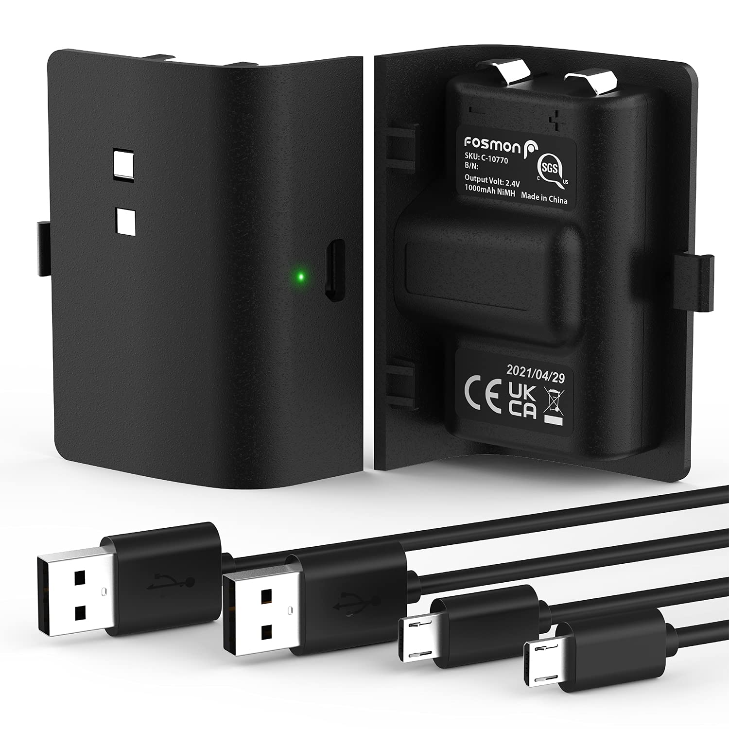 Fosmon Rechargeable Battery Pack Compatible with Xbox Series X/S Controllers (Not for Xbox One / 360) Controller (2 Pack), Works with Fosmon Charging Dock C-10765/C-10769/C-10773/C-10774 - White