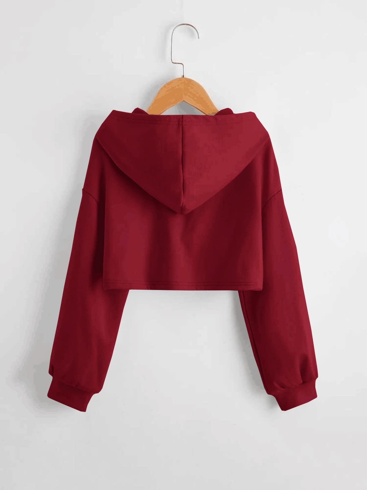 GAMISOTE Kids Girls Crop Tops Hoodie Button Up Casual Loose Active Short Pullover Sweatshirt Burgundy