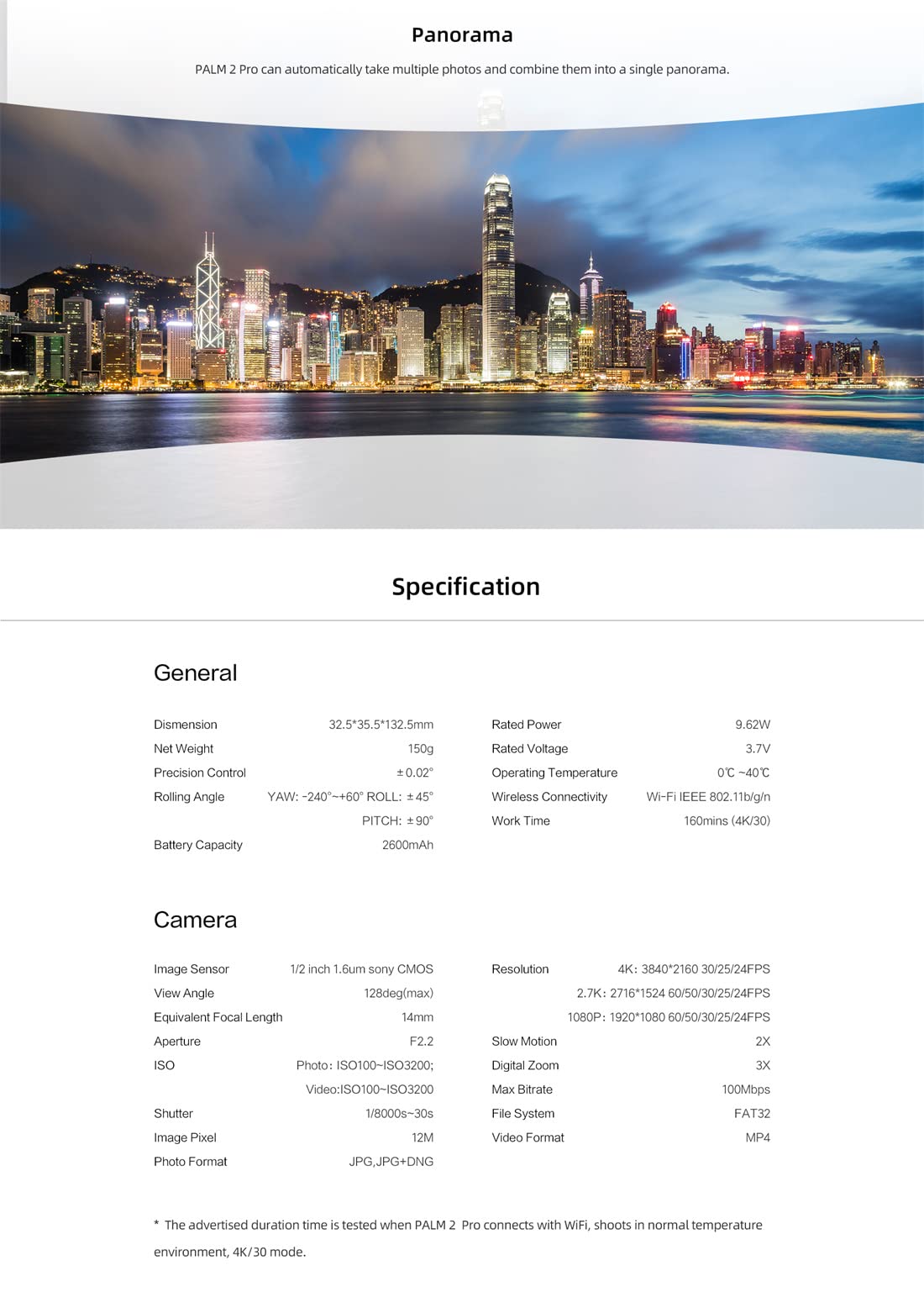 FIMI Palm 2 Pro 3-axis Handheld Gimbal 1/2 Inch Sensor 4K 30fps 160 Minute Mechanical stabilization FIMI Original Pocket Gimbal