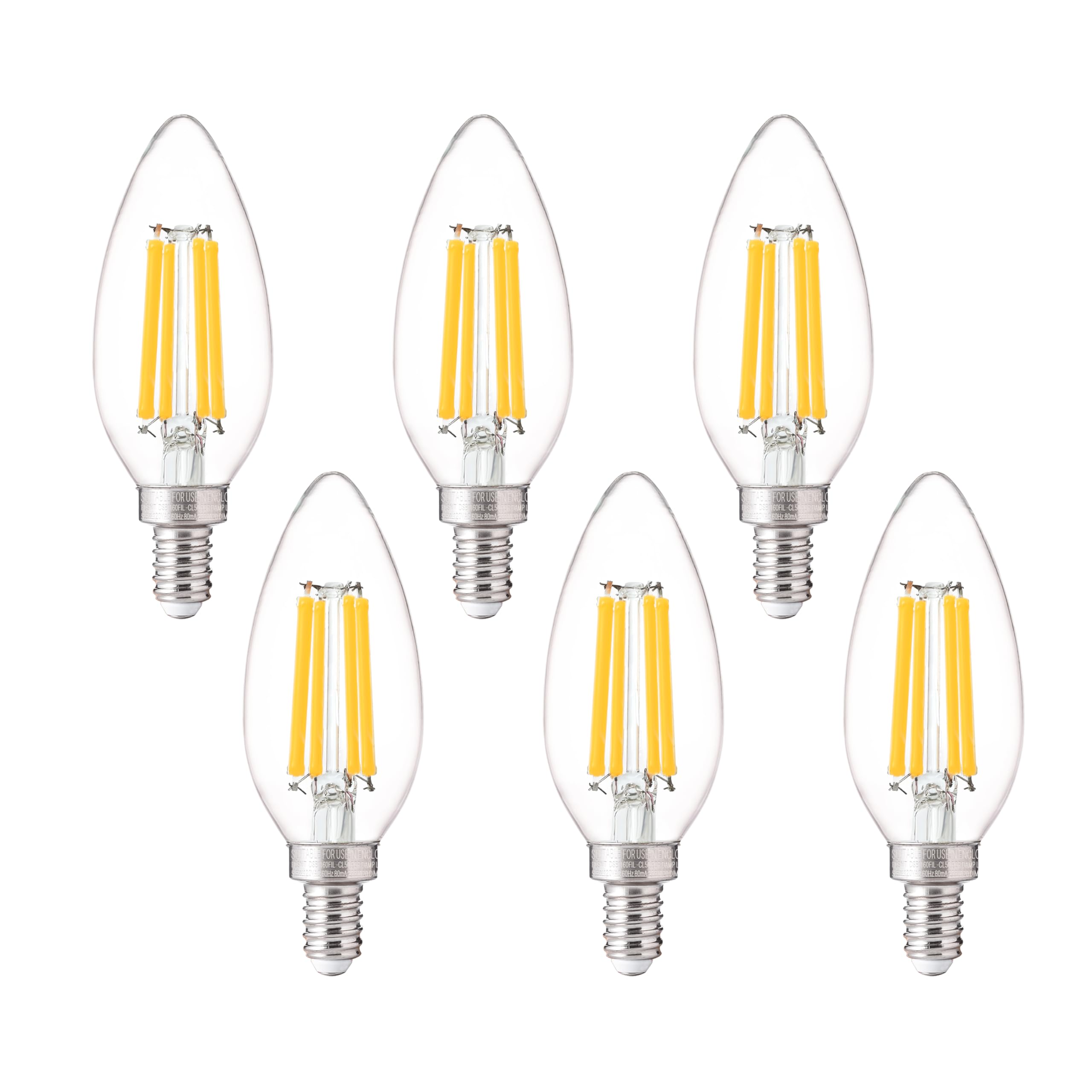 FLSNT 6-Pack Dimmable B10 LED E12 Candelabra Bulbs, 40W Equivalent LED Chandelier Light Bulbs, 4W, 2200K Warm White, 250LM, CRI90, Amber Glass Finishing