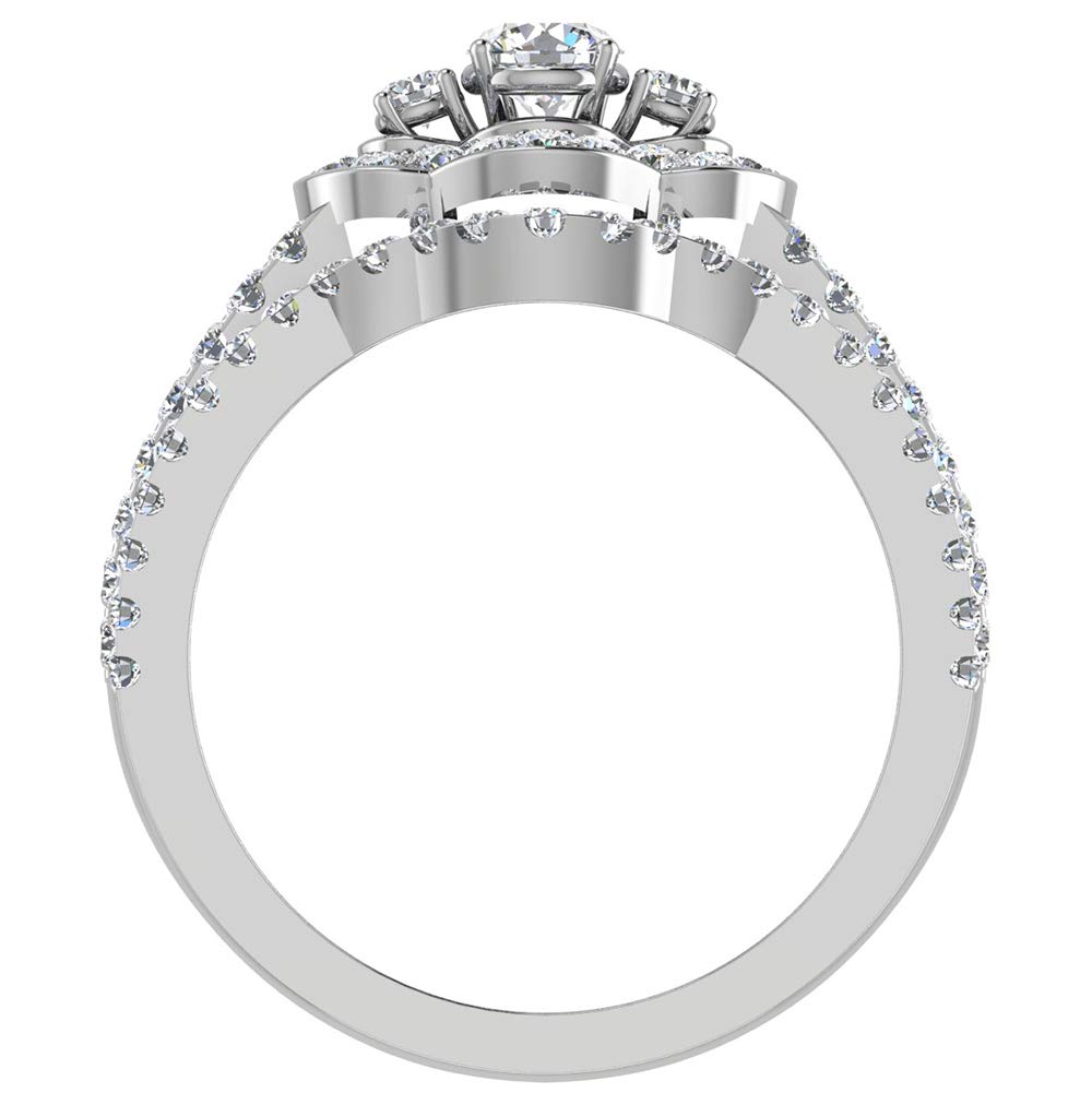 Glitz Design Three Stone Split Shank Wide look Anniversary Engagement Ring Set 14K White Gold (RS 9)
