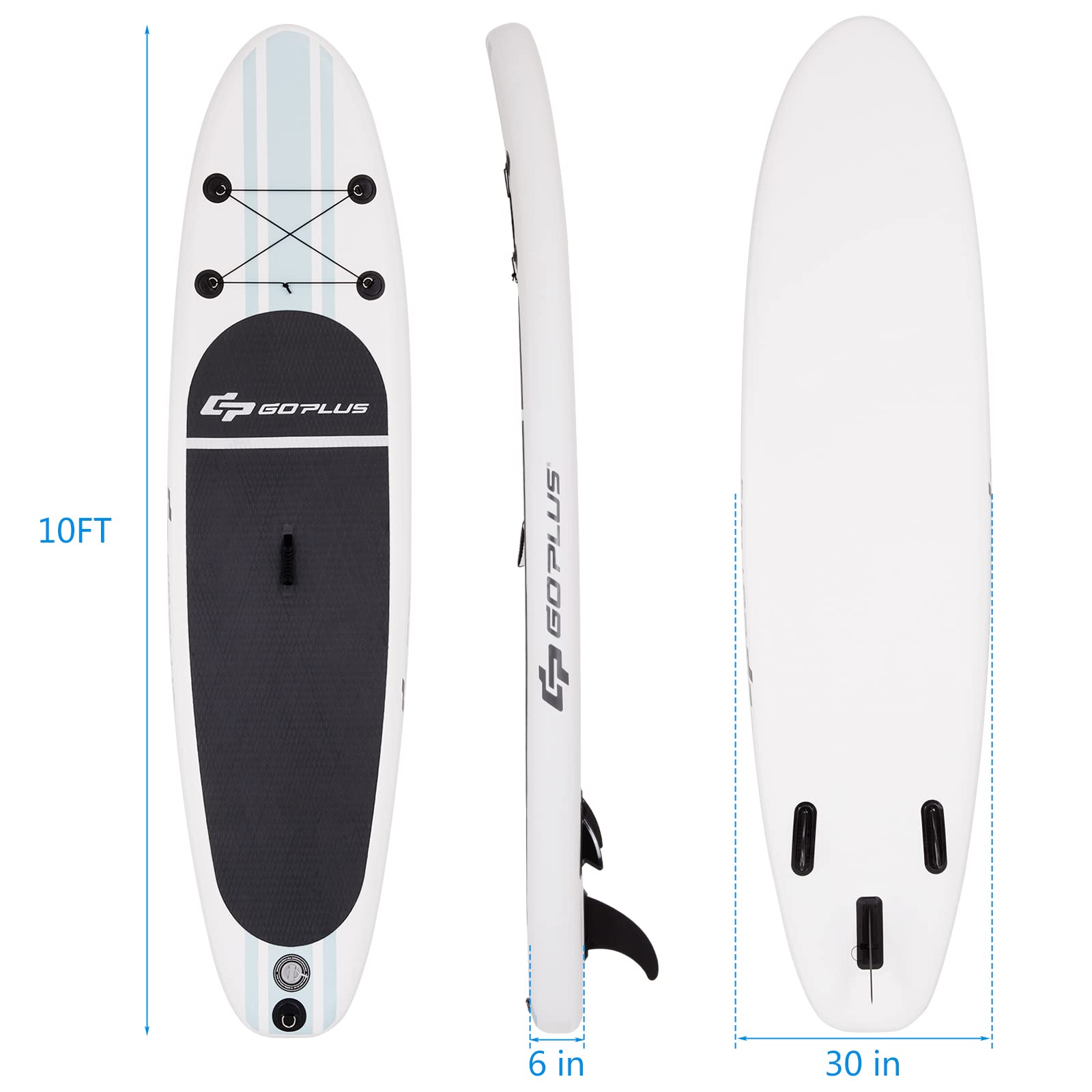 Goplus Inflatable Stand up Paddle Board Surfboard SUP Board with Adjustable Paddle Carry Bag Manual Pump Repair Kit Removable Fin for All Skill Levels, 6" Thick (White, 10')
