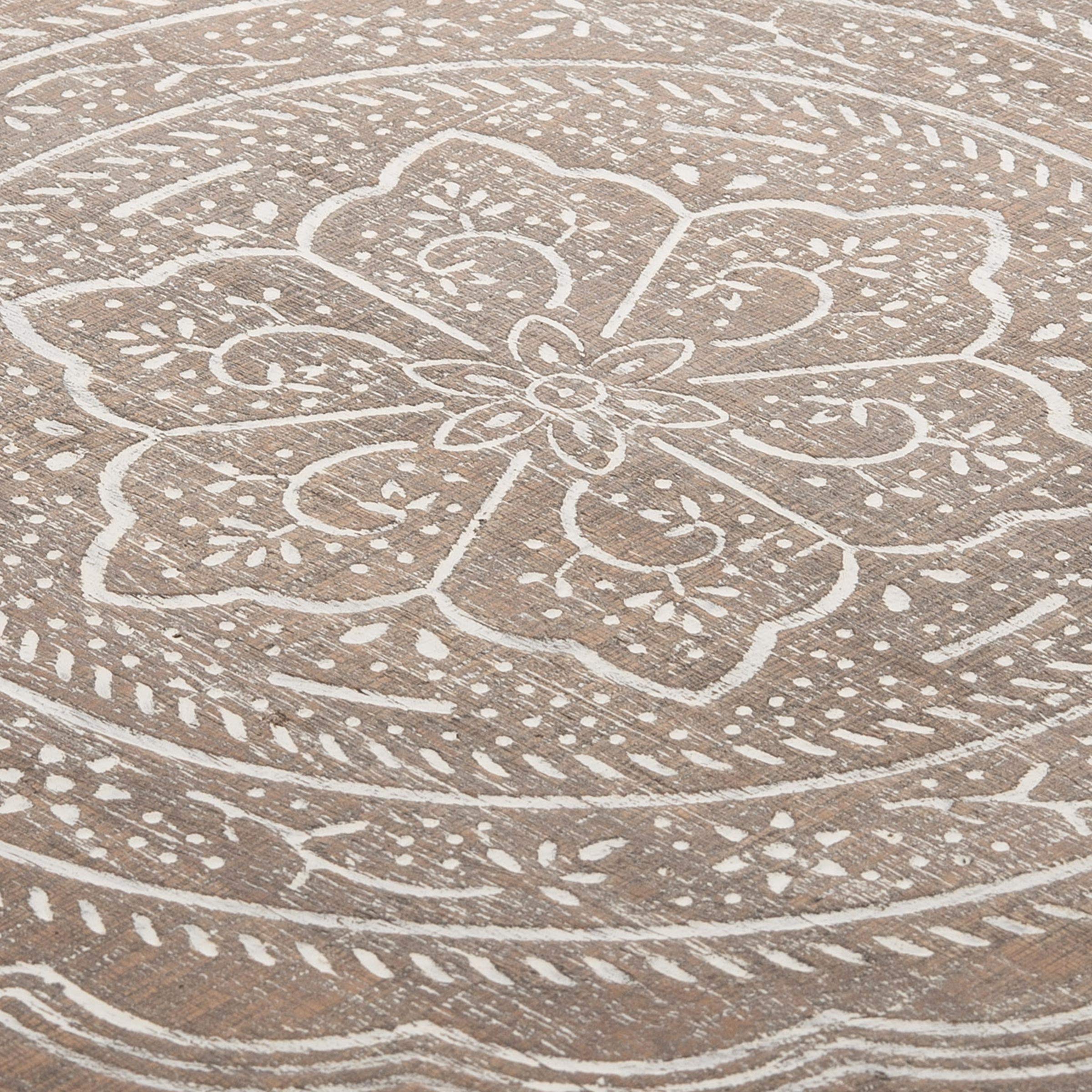 Foreside Home and Garden Set of 2 Rustic Wood Henna Pattern Decorative Trays with Metal Handles, 70, Brown, White