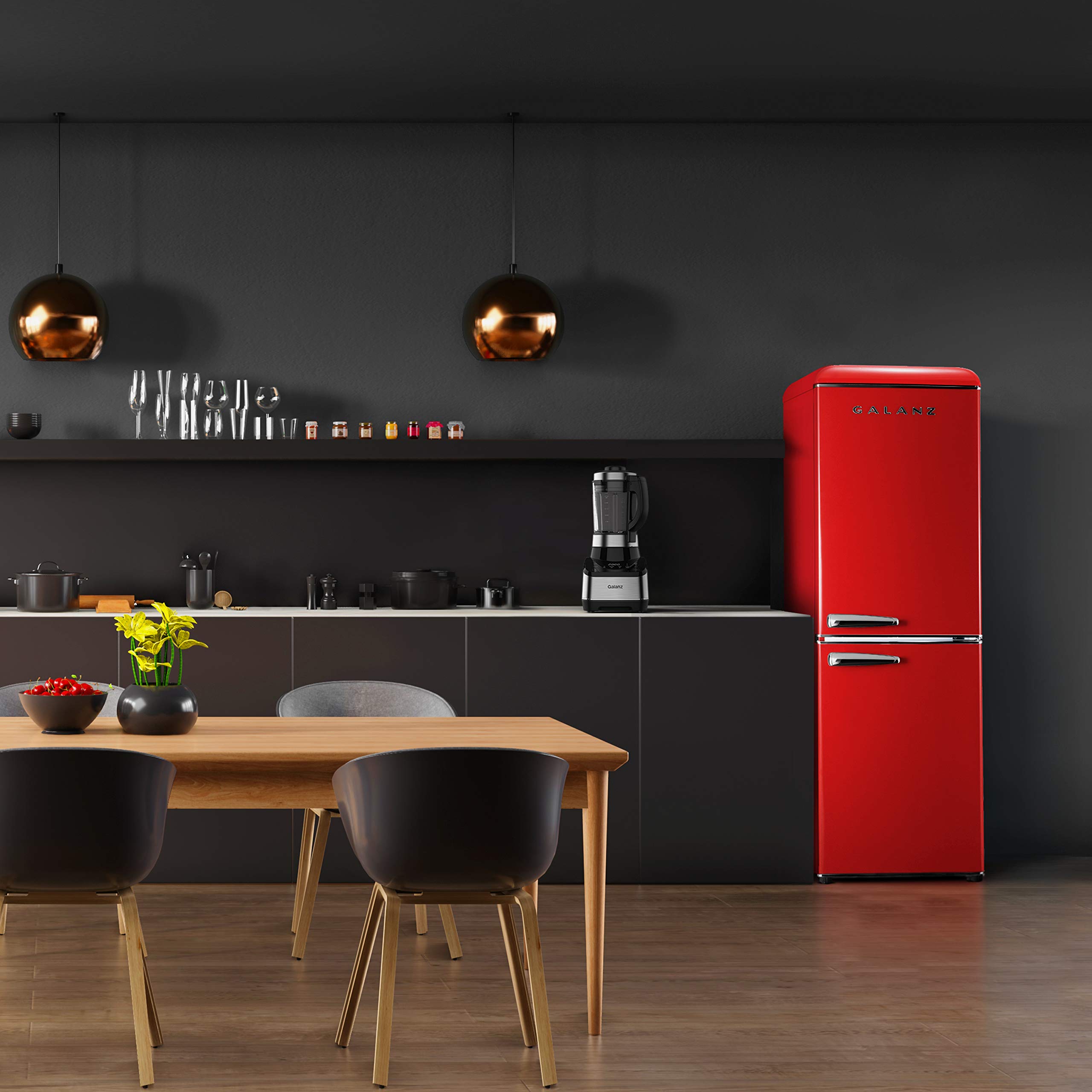Galanz GLR74BRDR12 Retro Refrigerator with Bottom Mount Freezer Frost Free, Dual Door Fridge, Adjustable Electrical Thermostat Control, 7.4 Cu Ft, Red