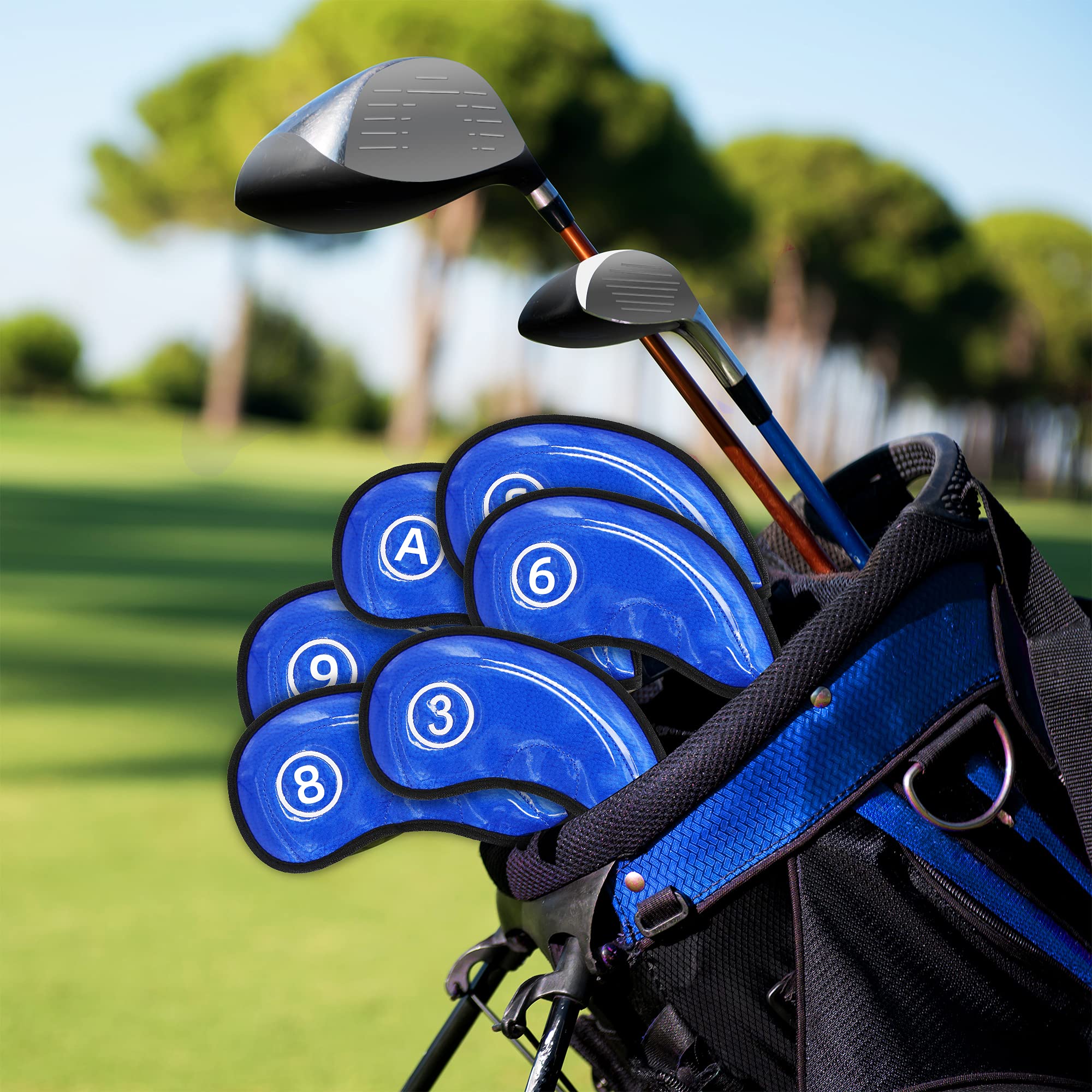 Golf Iron Covers- 10pcs Iron Head Covers for Golf Clubs, PU Leather Golf Club Head Covers Set Fit Callaway Ping Taylormade Cobra Golf Club Covers 3-9/A/P/S