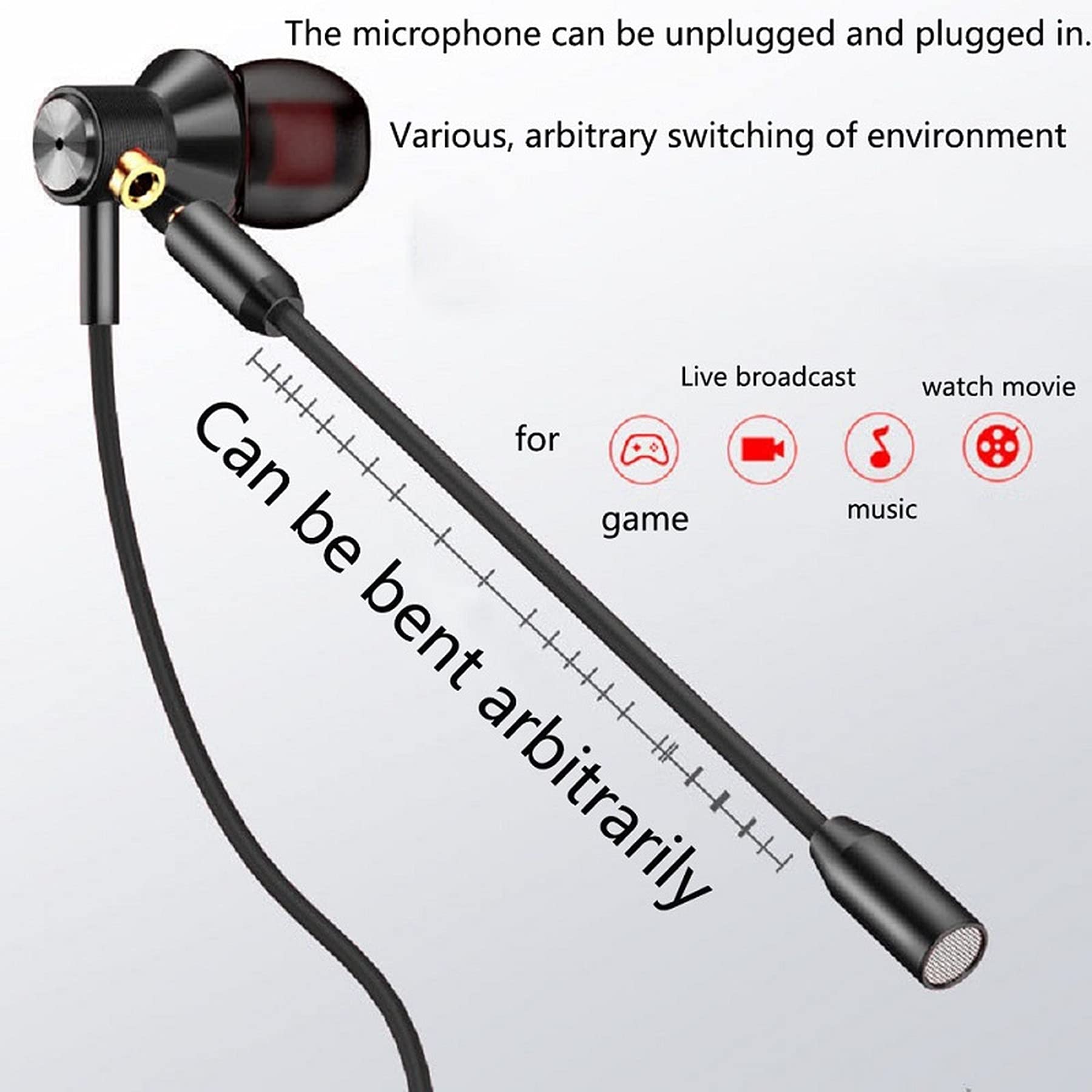 Gaming Earbuds 3.5mm Jack with Microphone Headset with Detachable Mic Volume Control Earbuds Metal Shell Earphone Gamer Noise Cancelling Wired Headphone for PS4, Nintendo, PC Laptop, Phones (Black)