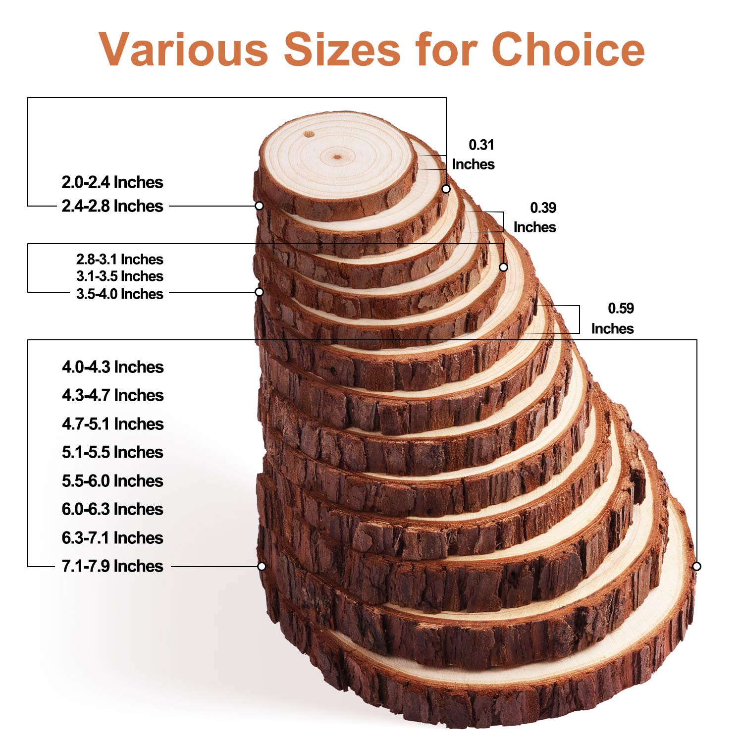 Fuyit Unfinished Wood Slices for Centerpieces, 8Pcs 5.1-5.5 Inch Natural Wooden Round Discs with Bark for Rustic DIY Crafts, Table Base, Wedding Decoration