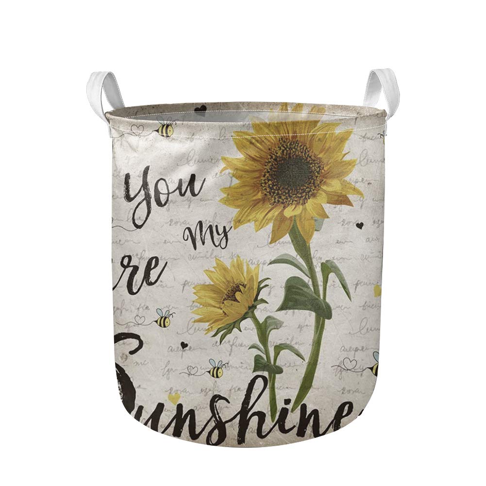Frestree You are My Sunshine Sunflower Laundry Hamper Nursery Storage for Adults Kids Clothes Toys Laundry Baskket, Large, Collapsible