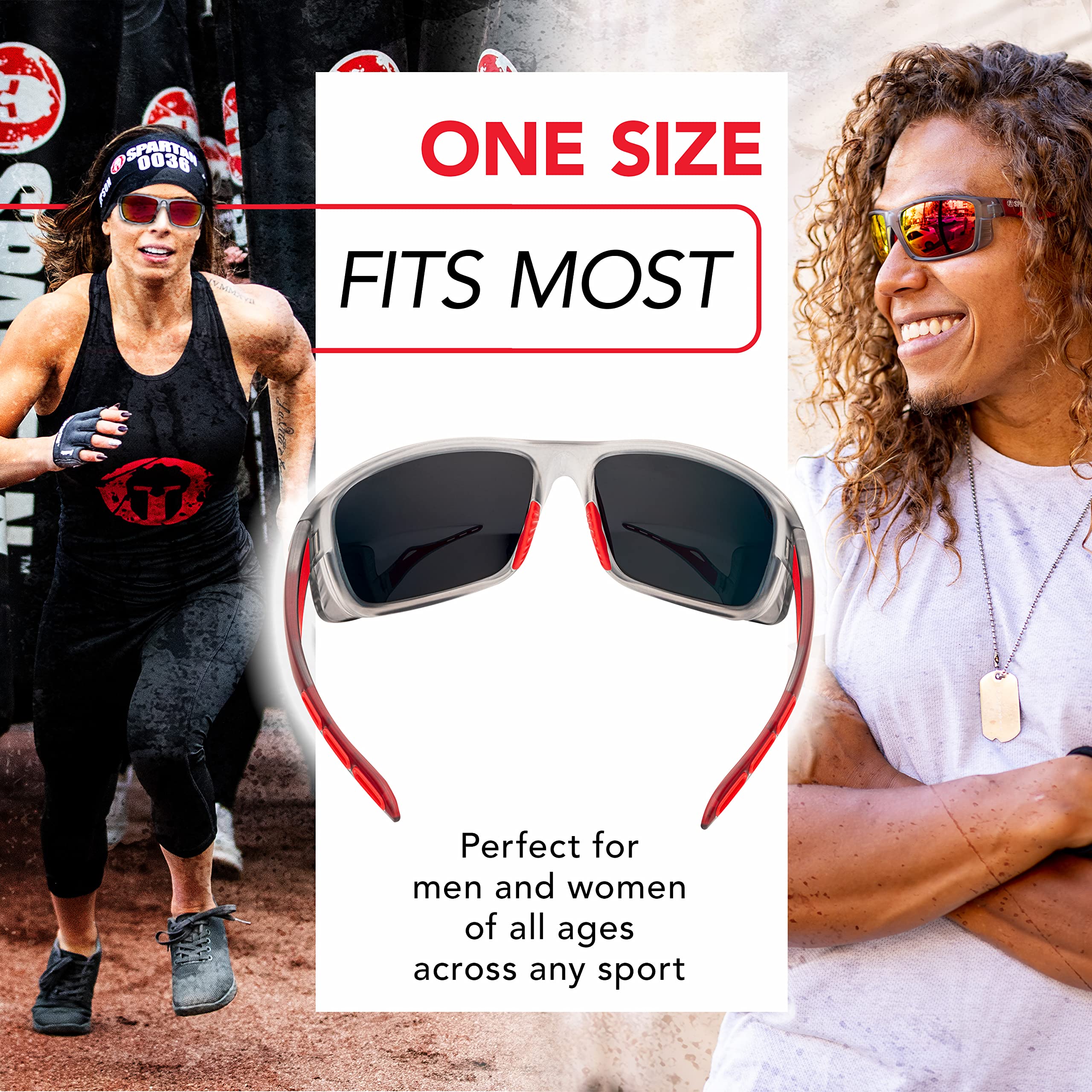 Franklin Sports 90544S75 Spartan Sunglasses 1417 Gry/RD, Gray/Red, One Size