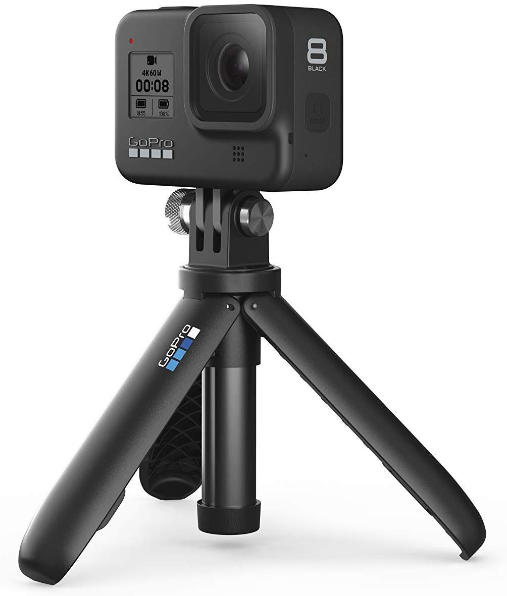 GoPro Hero8 Black Action Camera with GoPro Holiday Accessory Bundle - Two 32gb U3 Memory Cards, Shorty Grip, Head Strap, and 2 Rechargeable Batteries