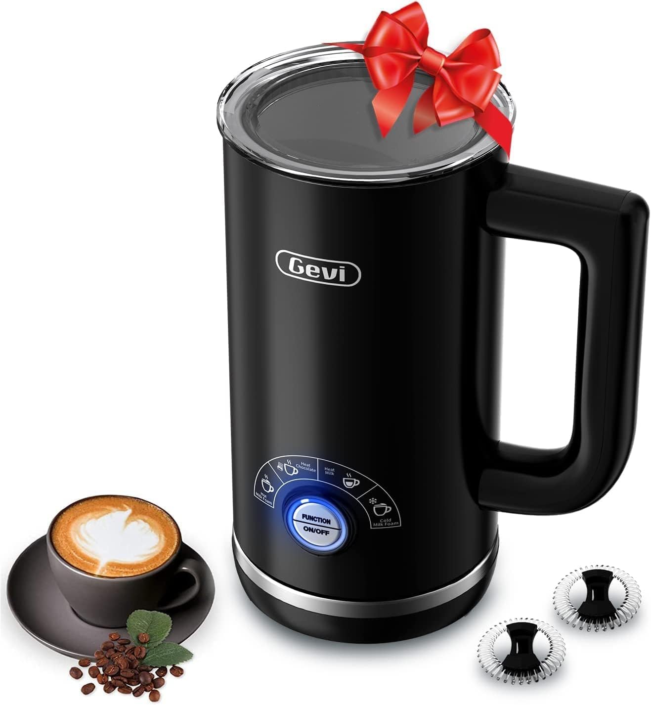 Gevi Milk Frother, 4 in 1 Automatic Electric Milk Steamer, Cold and Hot Milk Foam Maker & Milk, Chocolate Warmer for Cappuccino, Hot Chocolates, Macchiato, Latte, NTC Temperature Control System, Black