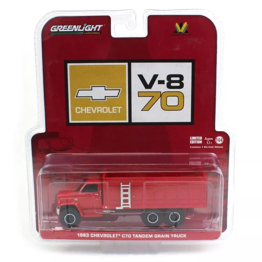 Greenlight 51433-A 1983 Chevy C70 Tandem Grain Truck Red 1/64 Scale