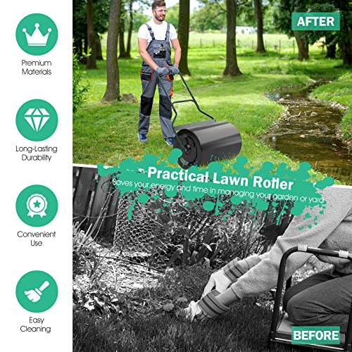 Push Reel Lawn Mower,Lawn Roller, 16 Gallon/60 L Heavy-Duty Tow Behind Water/Sand Filled Sod Drum Roller for Garden Yard Park, 16 by 20-Inch