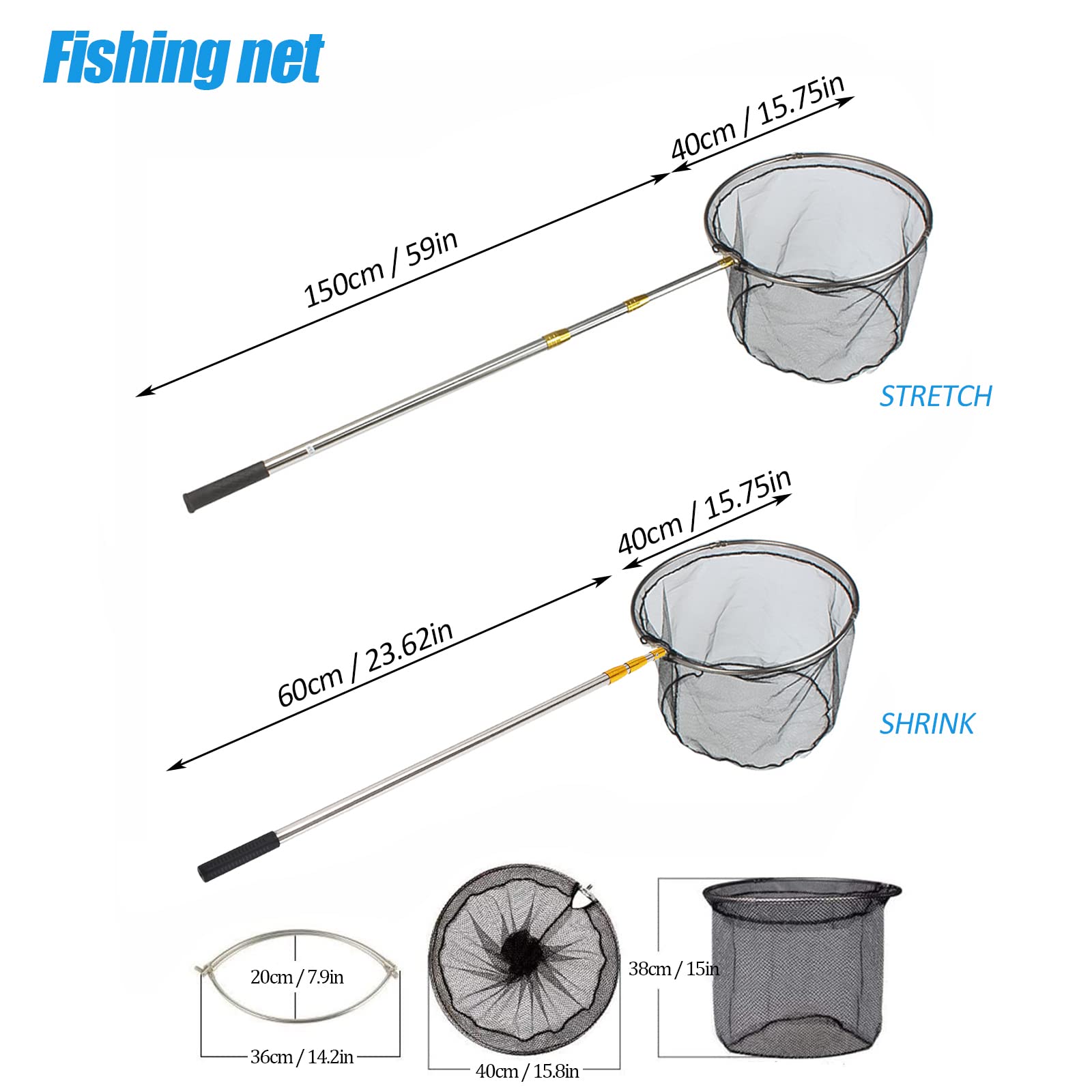 Fishing Landing Net with Aluminum Telescoping Pole Long Handle,Rubber Coated Nylon Mesh,for Steelhead,Salmon,Fly,Kayak,Catfish,Bass,Trout,Crab,Pond,for Easy Catch & Release,Extend to 75 Inches