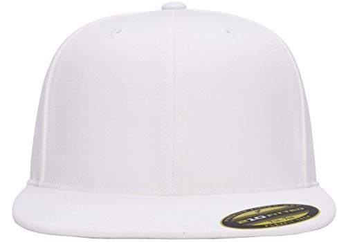 Flexfit Men's 210 Fitted Flat Bill Cap Hat, Small/Medium White