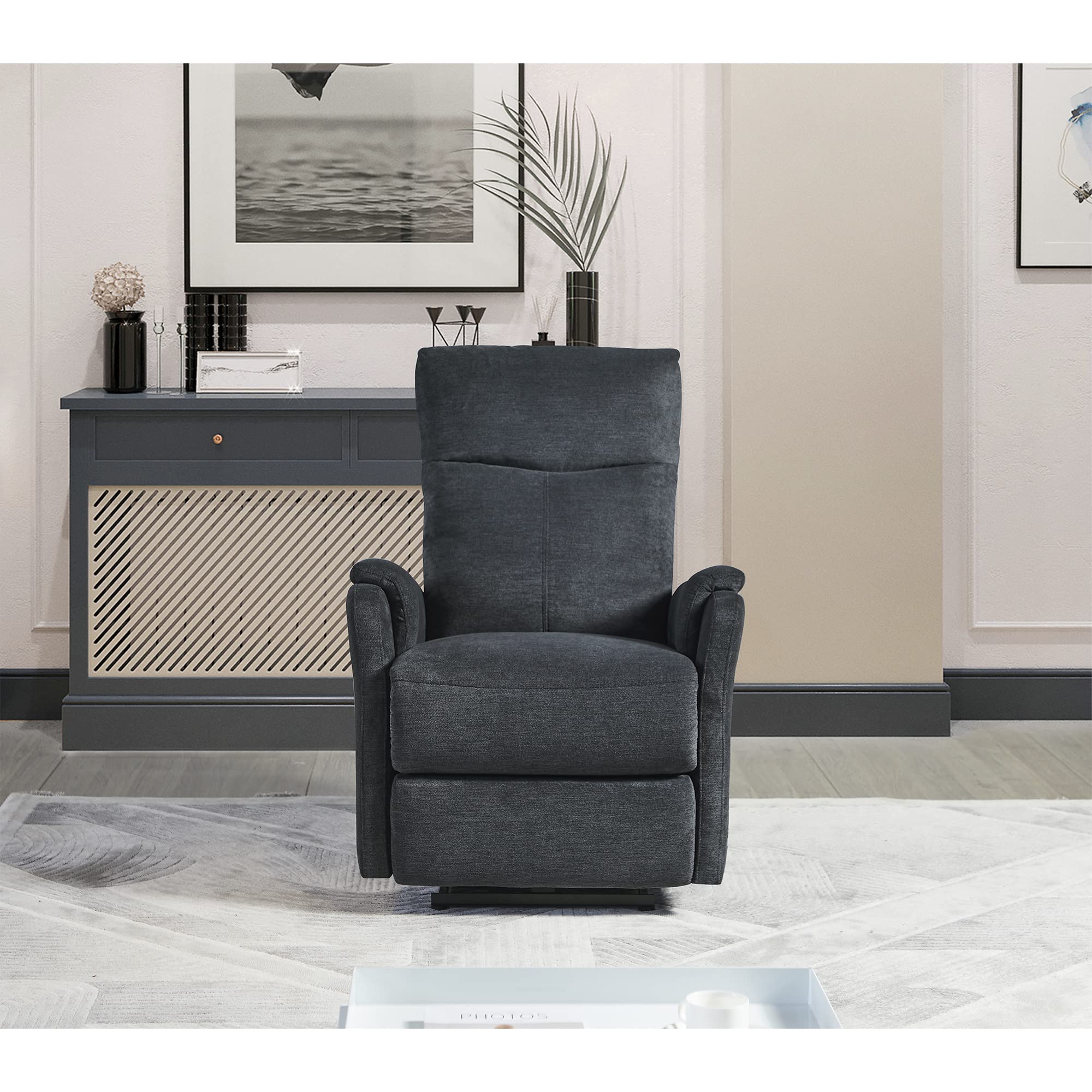 FIQHOME Electric Power, Fabric Single Sofa Recliner Function,Ergonomic Lounge Chair, Home Theater Seating with USB Charge Port for Small Room, Grey, Dark Gray