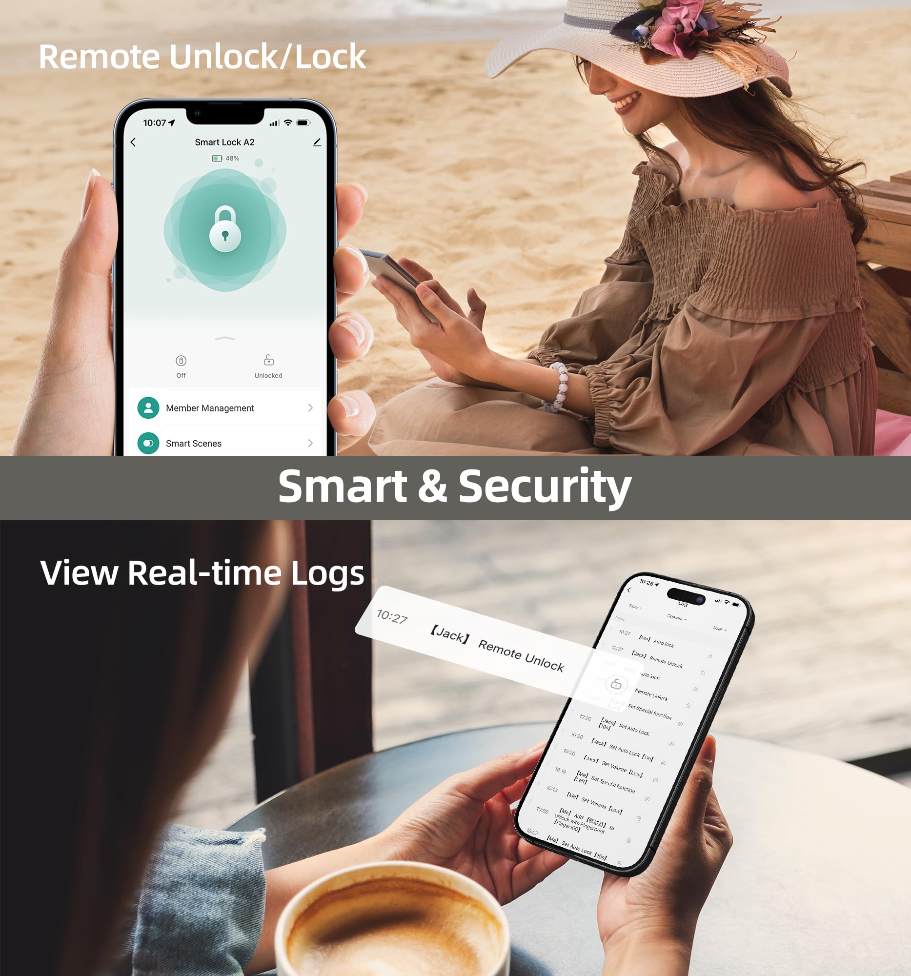 Front Door Lock Set, HEANTLE Smart Locks with Handle, Electronic Keyless Entry Door Lock, Digital Keypad Deadbolt, Auto Lock One-time Passcode for Home, Family