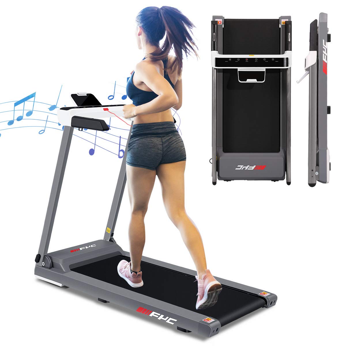 FYC Folding Treadmill for Home Electric Treadmill Exercise Running Machine Portable Compact Treadmill Foldable for Walking Home Gym Fitness Workout Jogging, Free Installation Gray
