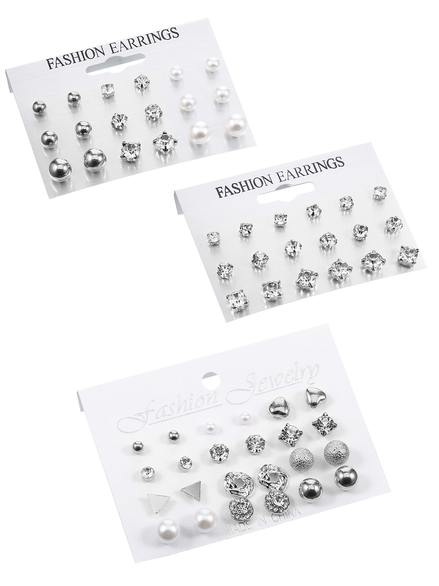 Frienda 30 Pairs Stud Earrings Multiple Earring Fake Crystal Pearl Earring Set (Silver)