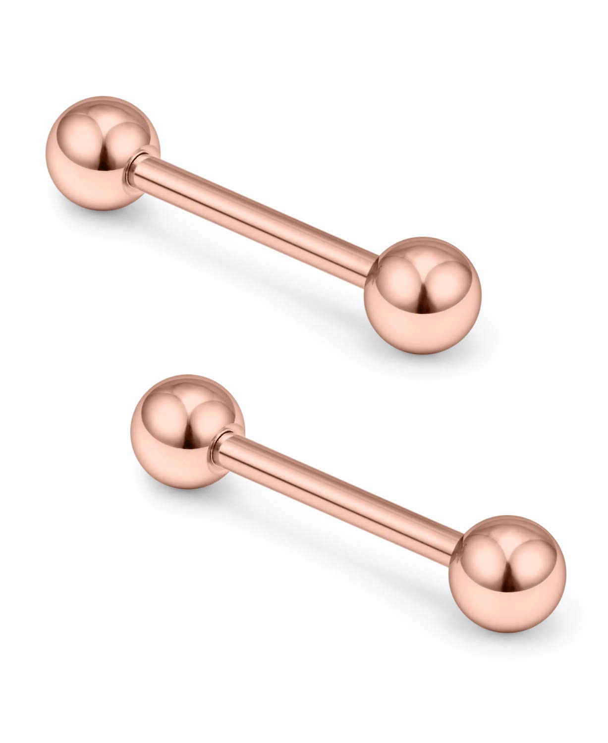 Ftovosyo 2PCS 14G 316L Stainless Steel Internally Threaded Tongue Nipple Shield Barbell Ring Bar Body Piercing Jewelry Retainer 16mm Rose Gold